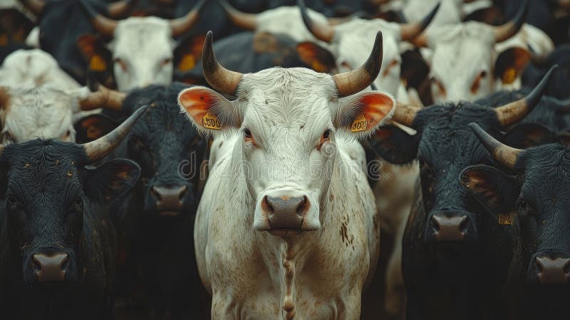 Many White and Black Bulls. Generative AI. Stock Illustration ...