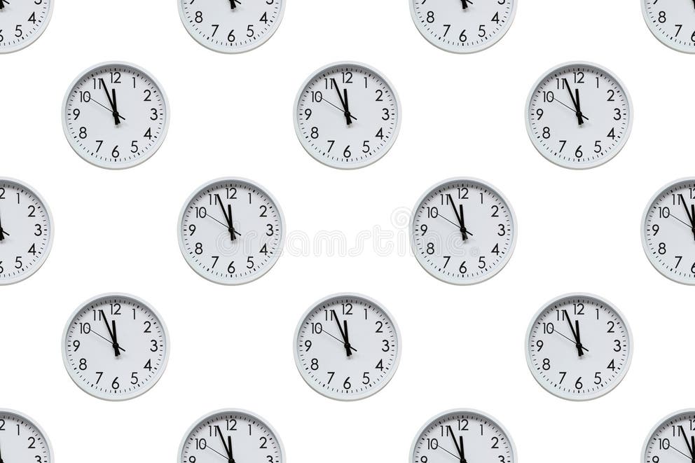 Many White Clocks on Seamless White Background Stock Photo - Image of ...