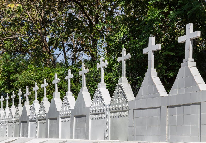 Many White Crosses in Graveyard. Stock Image - Image of halloween ...