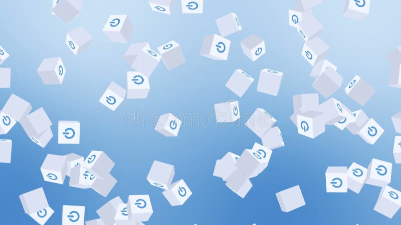 Many White Cubes with Power Button Icon Floating on Blue Background ...