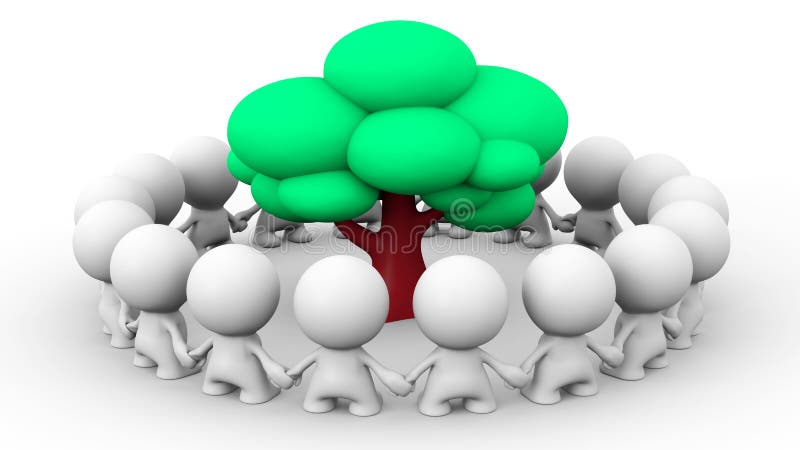 Many White 3d Human Characters Standing in a Circle Around a Tree Stock ...