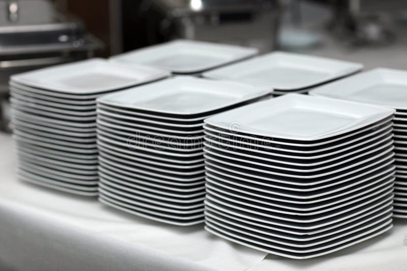Many White Different Plates Stacked Together Stock Image - Image of ...