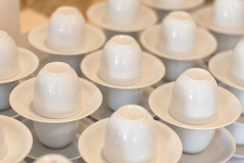 Many White Empty Coffee Cup Preparation for Coffee Break of Wedding ...
