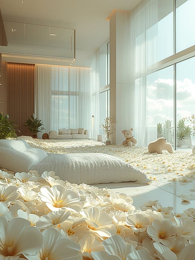 Many White Flowers on the Floor in a Room Stock Illustration ...
