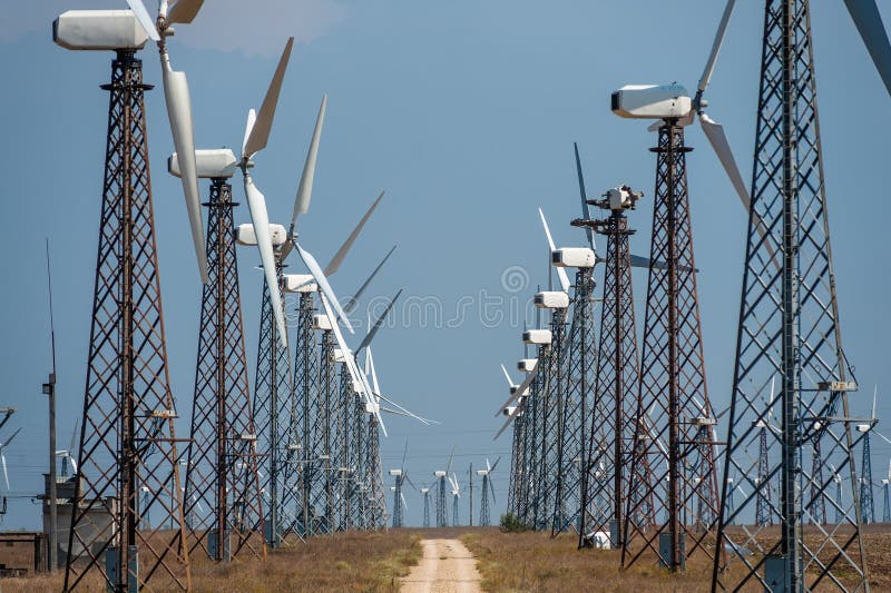 Many wind turbines. stock image. Image of efficiency - 77512209