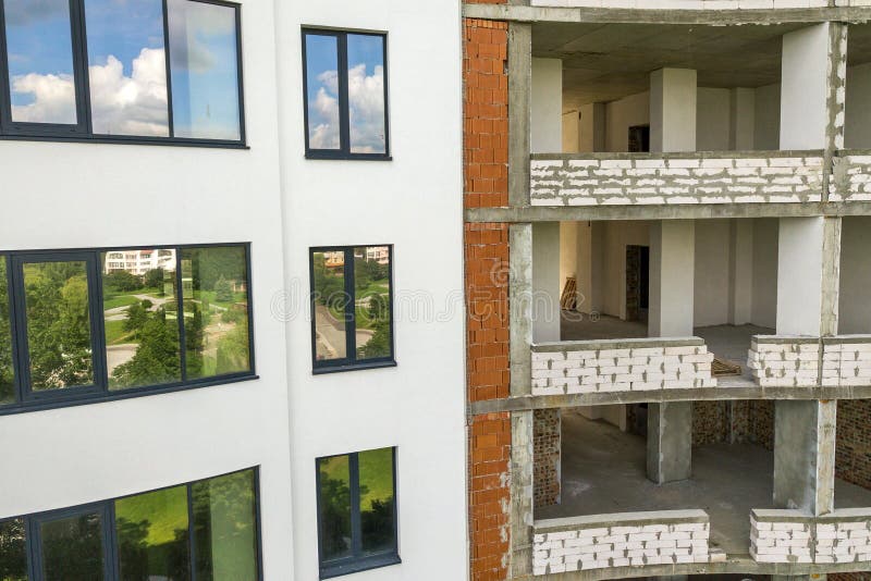 Many Windows on New Apartment Building Facade Under Construction Stock ...