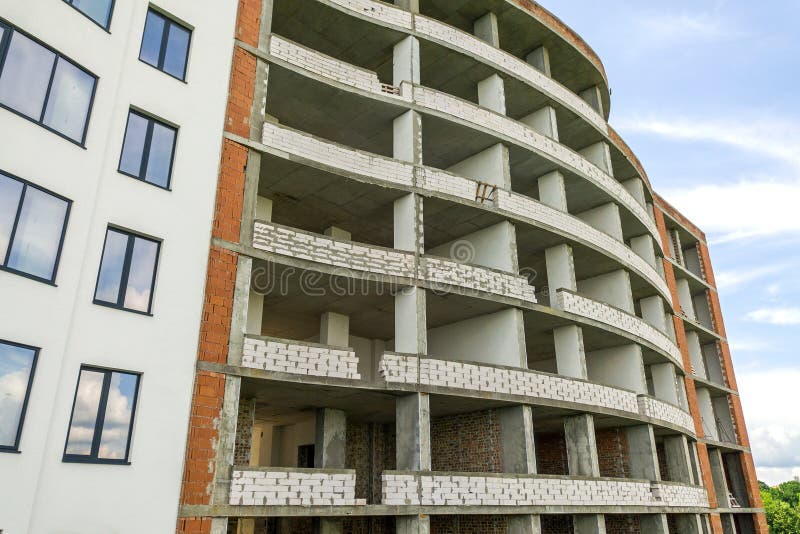 Many Windows on New Apartment Building Facade Under Construction Stock ...