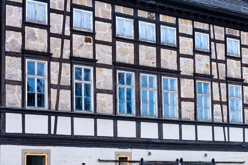 Many Windows in an Old Half-timbered House Stock Photo - Image of ...