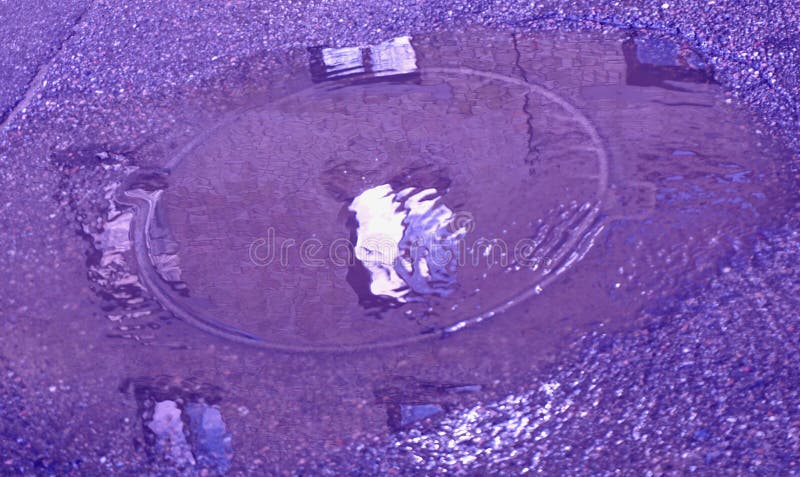 Many Windows Reflected in Puddle. Asphalt Surface Stock Image - Image ...