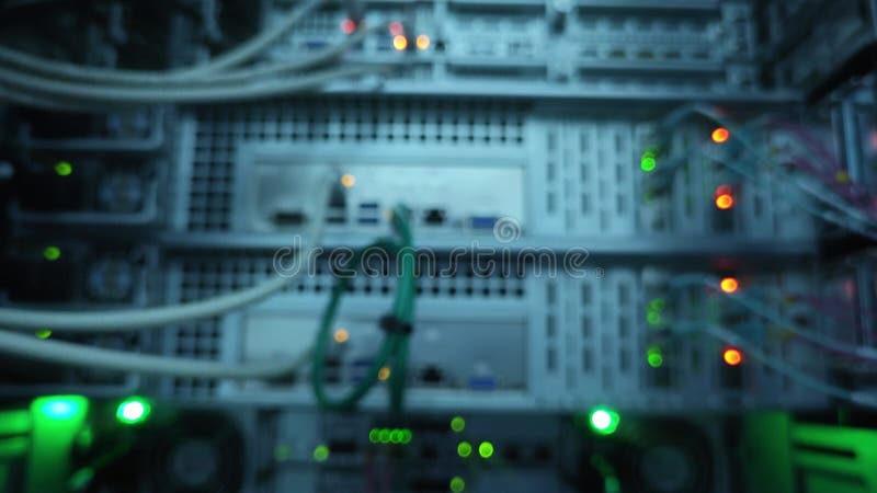 Many Wires Connect To the Network Interfaces. Data Center Supercomputer ...