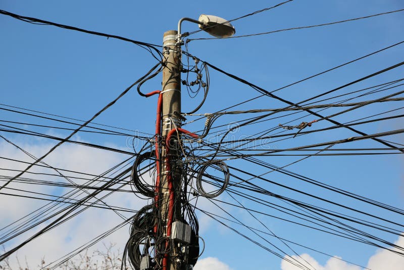 Many wires on a pillar stock image. Image of connection - 81926823