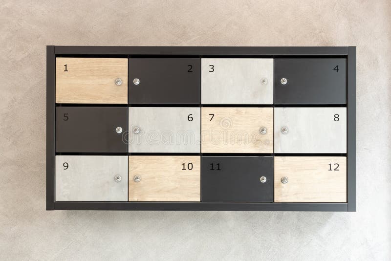 Many Wooden Post Boxes in Modern Apartment Building. Postage Boxes in ...