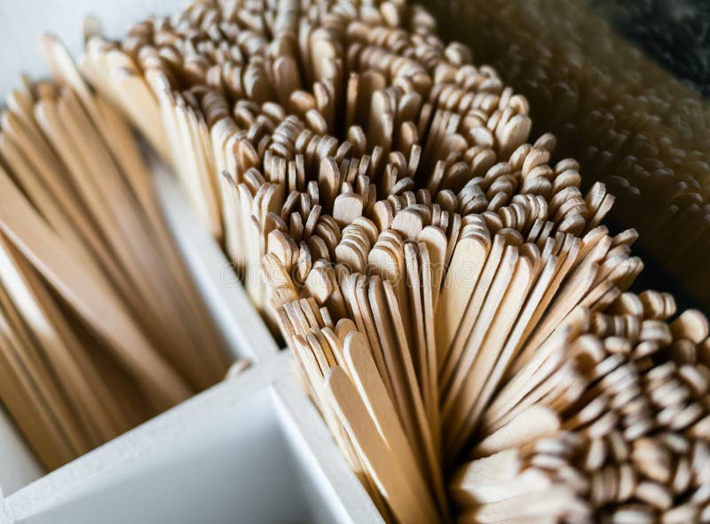 Many Wooden Sticks for Stirring Drinks Standing in a Special Container ...