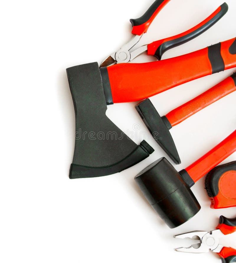 Many Working Tools - Axe, Hammer, Pliers and Stock Photo - Image of ...
