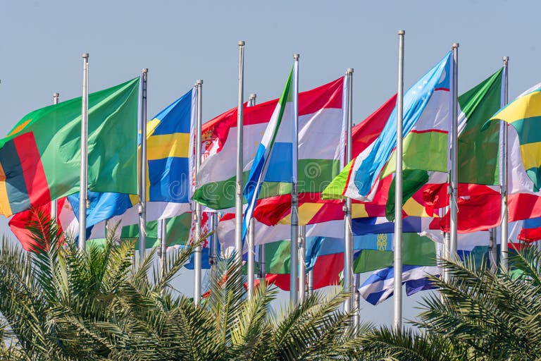 Many World S Countries National Flags Waving on Th E Wind Stock Photo ...