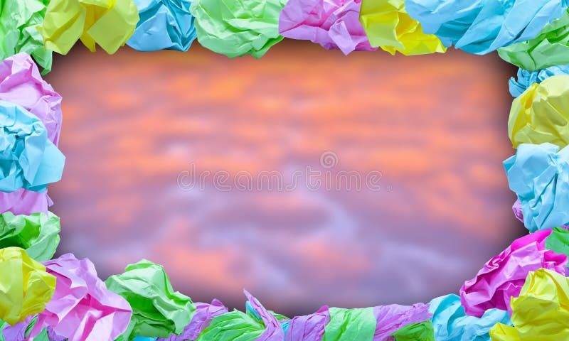 Many Wrinkled Color Paper Frame on Blue Background Stock Illustration ...