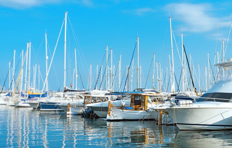Many yachts and boats. stock image. Image of port, coast - 79930811