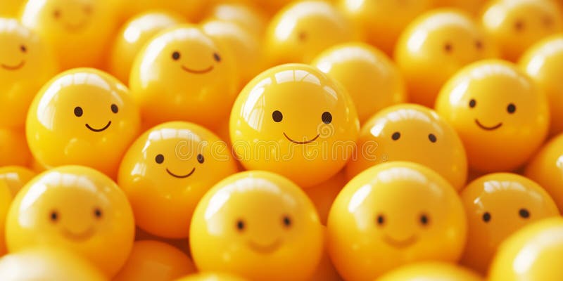 Many Yellow Balls with Smiling Faces. Social Media and Communications ...