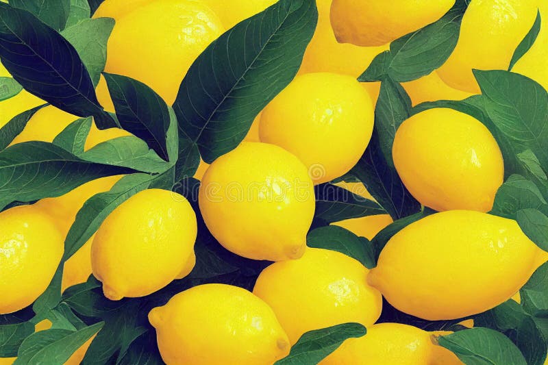 Many Yellow Lemons with Leaves. Neural Network Generate Art Stock ...