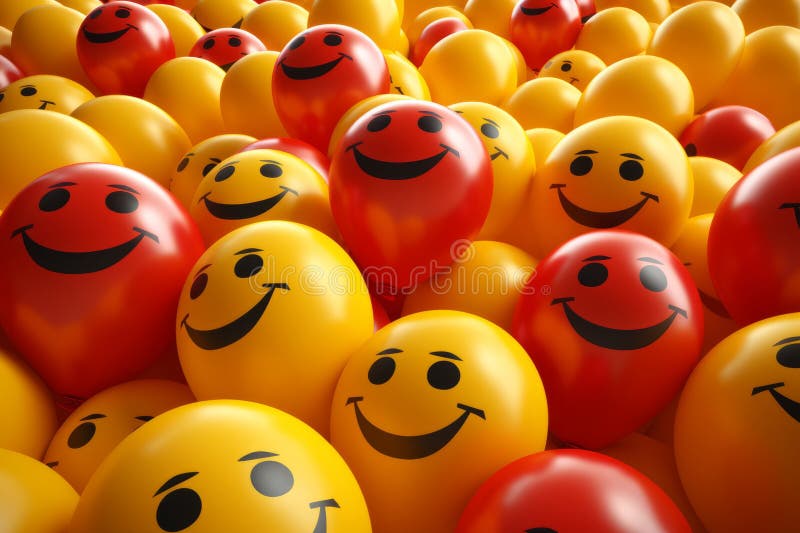 Many Yellow and Red Balloons with Smiley Faces Stock Image - Image of ...