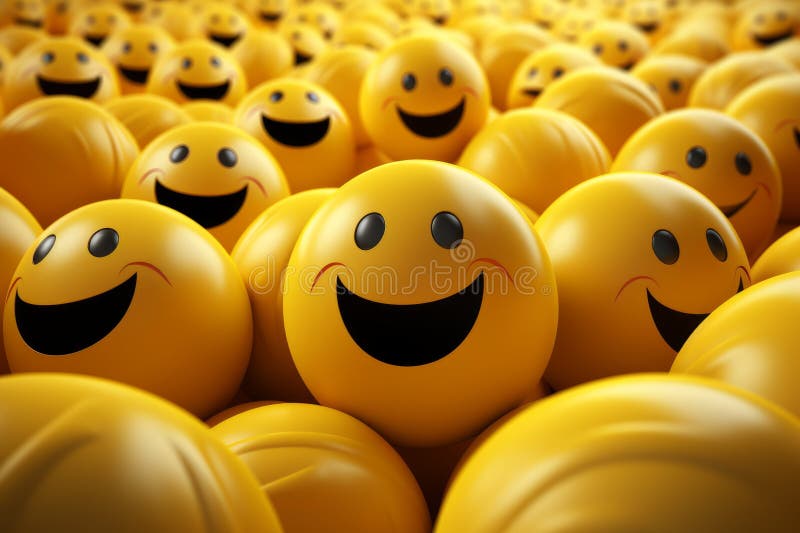 Many Yellow Smiley Faces are Grouped Together Stock Photo - Image of ...