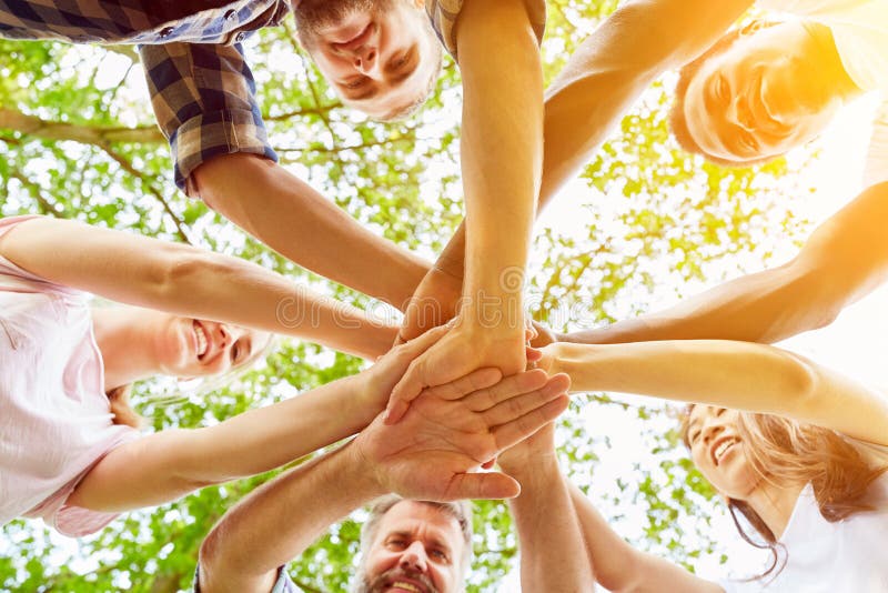 Students Stack Hands To Motivation Stock Image - Image of building ...