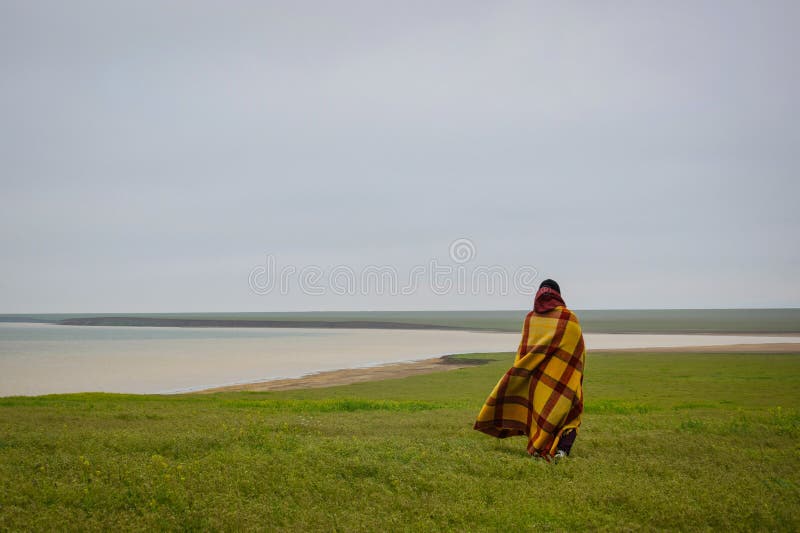 Tourist Woman Near the Manych Gudilo Lake in Kalmykia Stock Image ...