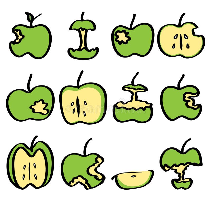 Manzana mordida verde ilustración del vector. Ilustración de mano ...