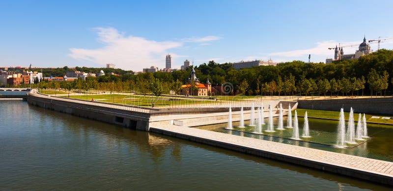 Manzanares River in Summer Day. Madrid Stock Image - Image of summer ...