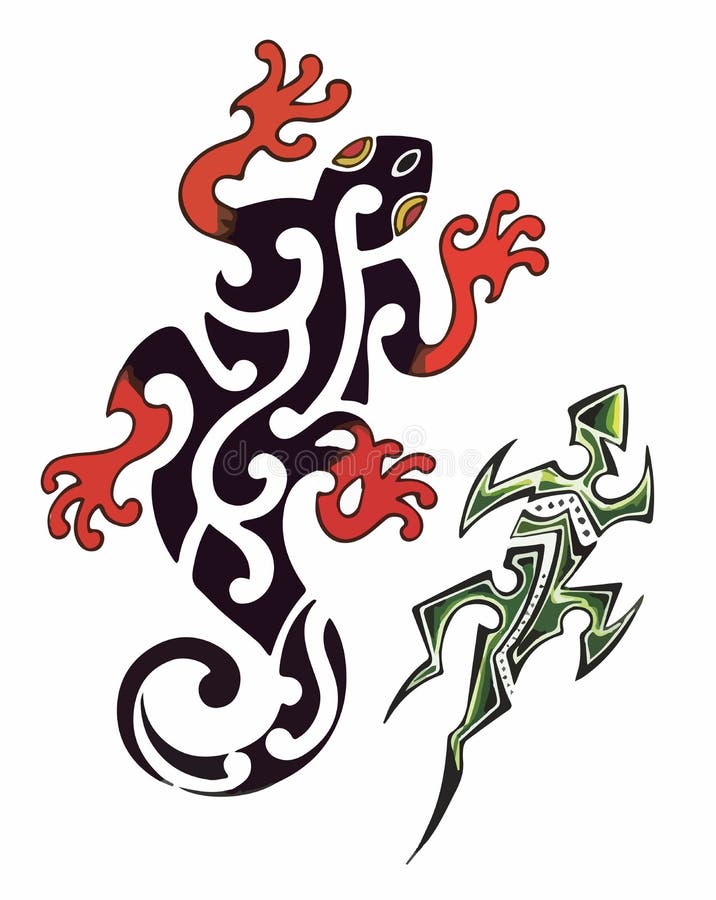 Maori Lizard flash tattoo. stock vector. Illustration of flash - 207075663