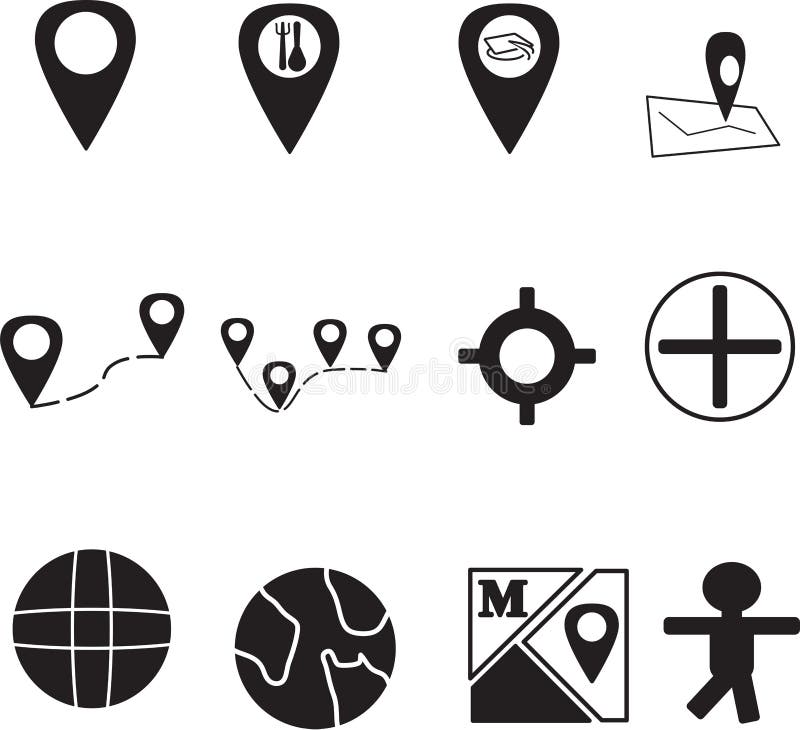 Icon Set Pack Hd 2d Black and White Map with Various Icon Stock ...
