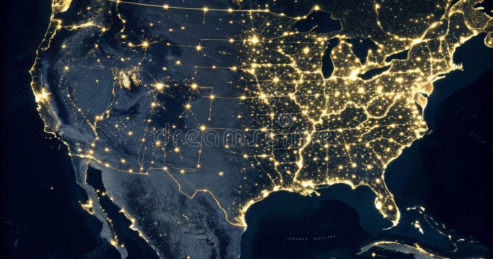 USA on World Map on Global Satellite Photo. US Terrain on Dark Planet ...