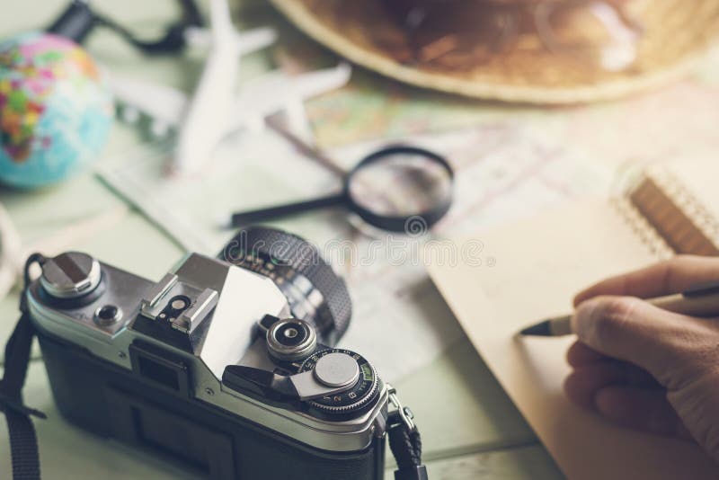 Map and Accessories of Traveler with Retro Camera Stock Photo - Image ...