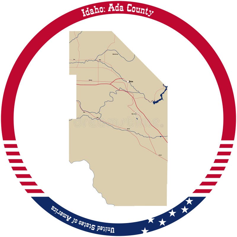 Map of Ada County in Idaho, USA Stock Vector - Illustration of rivers ...