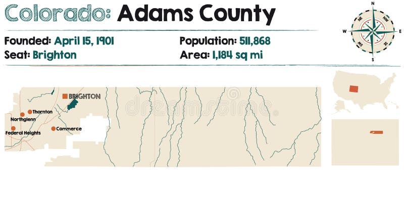 Map of Adams County in Colorado Stock Vector - Illustration of road ...