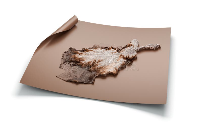Map of Afghanistan Old Style Brown on Unrolled Map Paper Sheet 3D ...