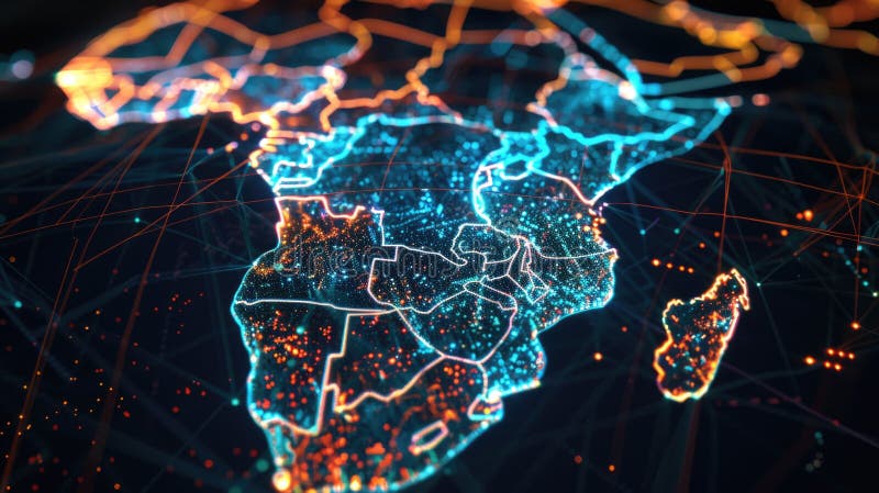 Map of Africa with a Blue and Orange Line Stock Photo - Image of globe ...