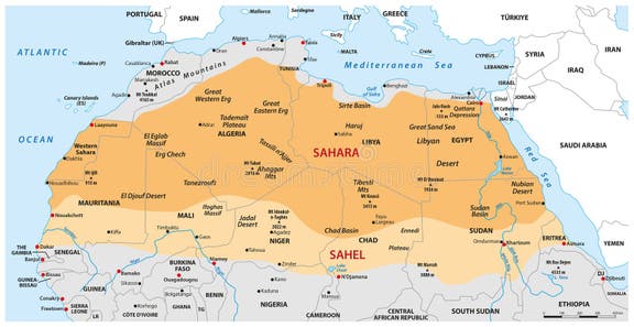 Map of the African Sahara Desert and the Sahel Stock Vector ...