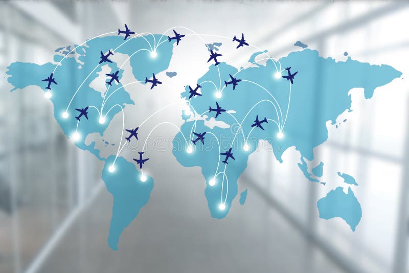 Map with airplane routes stock illustration. Illustration of world ...