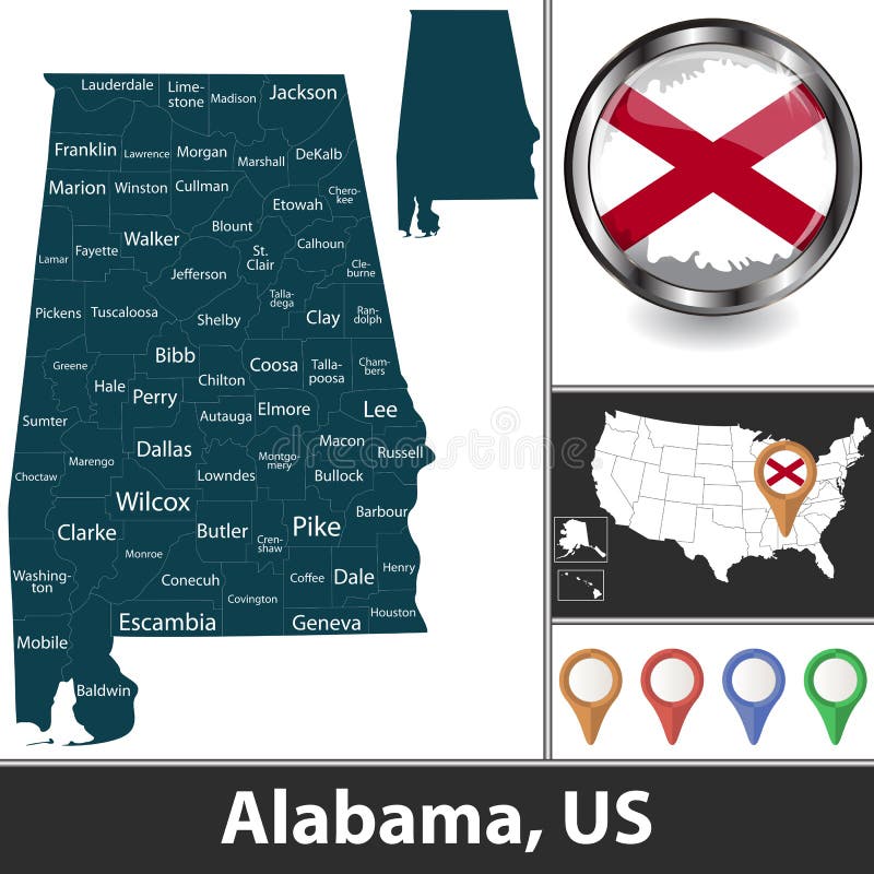 Map of Alabama, US stock vector. Illustration of regions - 204645711