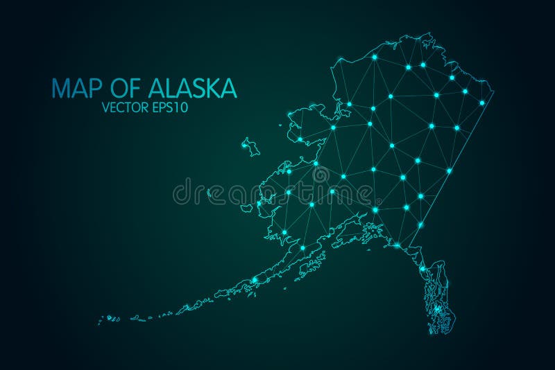 Glowing Map of Alaska, Modern Blue Outline Map Stock Illustration ...