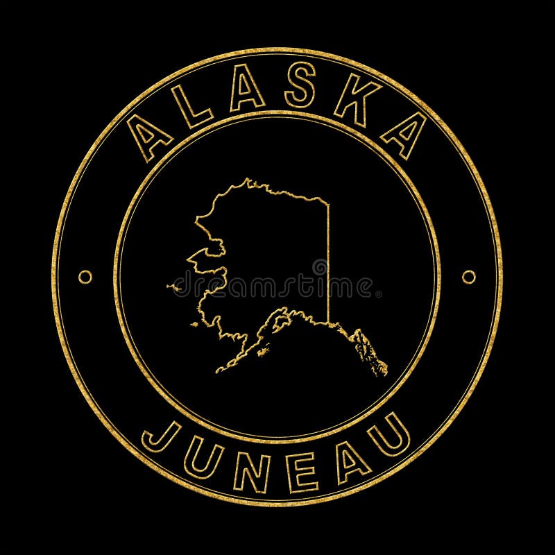 Map of Alaska, Golden Stamp Black Background Stock Illustration ...