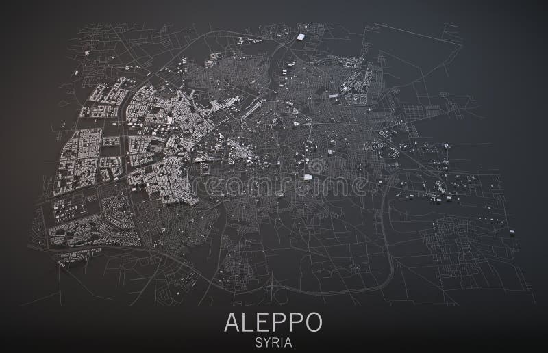 Map of Aleppo, Syria, Satellite View Stock Illustration - Illustration ...