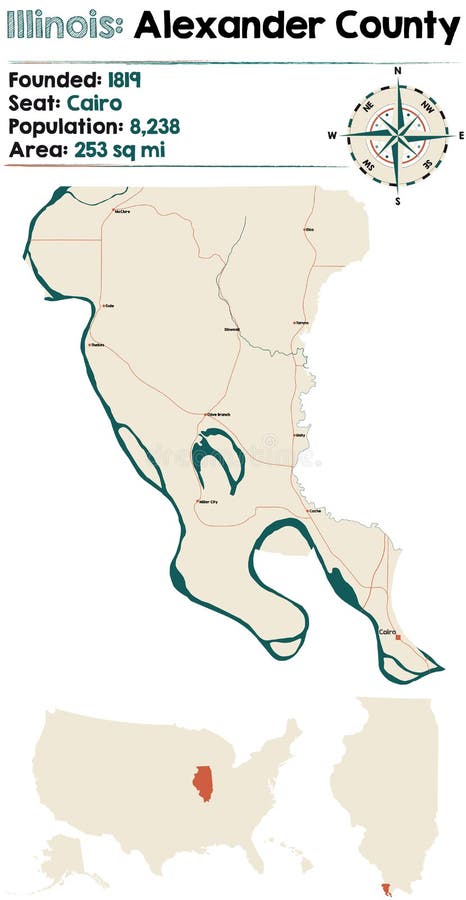 Map of Alexander County in Illinois Stock Vector - Illustration of ...