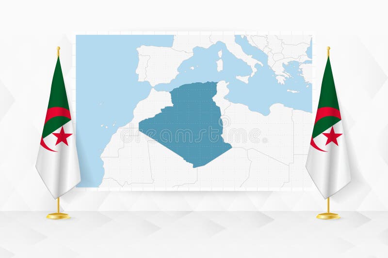 Map of Algeria and Flags of Algeria on Flag Stand Stock Vector ...