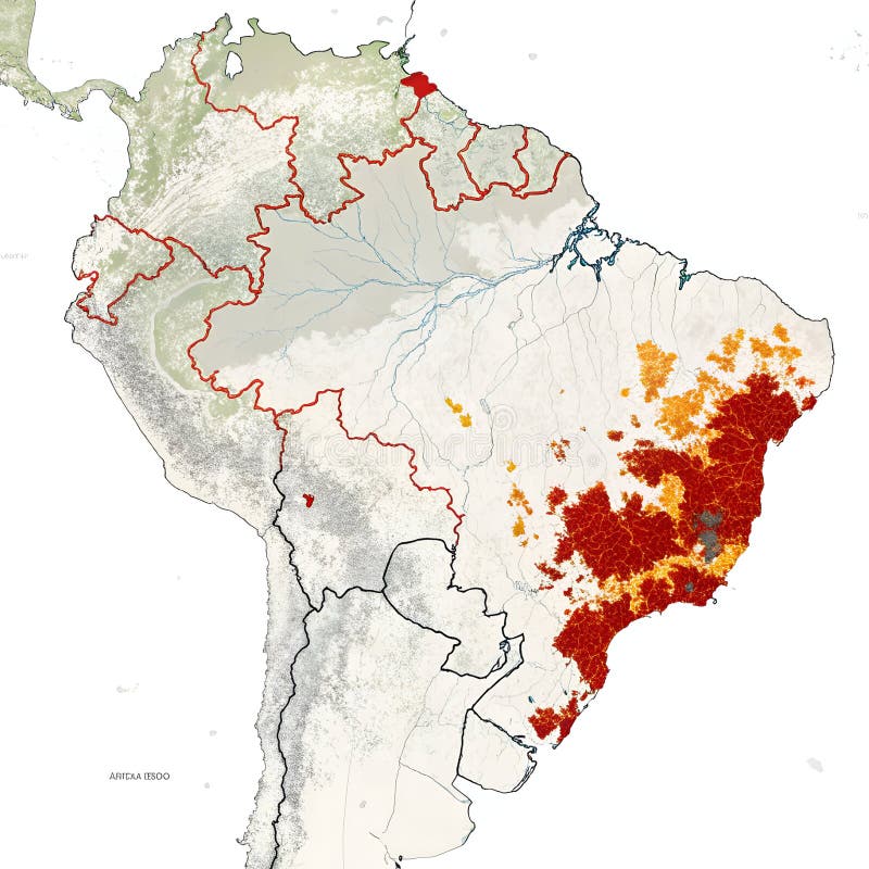 Map of Amazon Jungle with Fire Isolated on White Background Stock ...