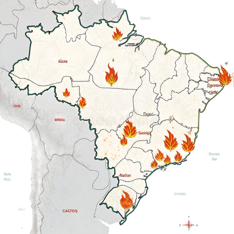 Map of Amazon Jungle with Fire Isolated on White Background Stock ...