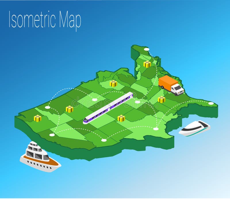 Map America Isometric Concept. Stock Vector - Illustration of ...