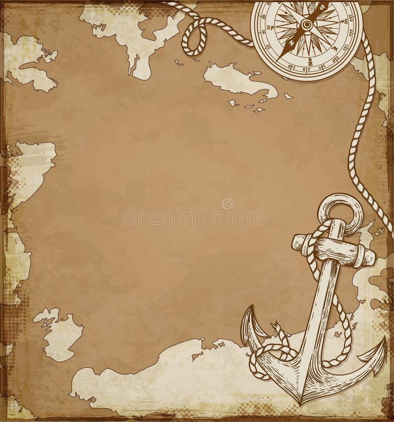 Map with Anchor and Compass Stock Vector - Illustration of manuscript ...