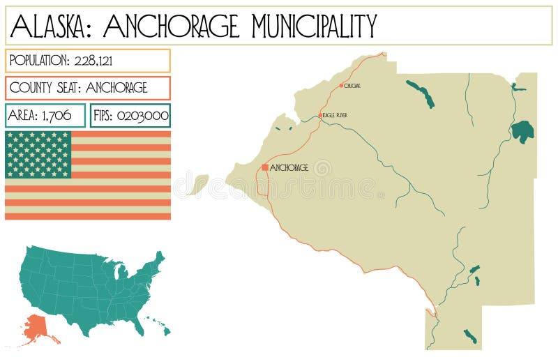Map of Anchorage Municipality in Alaska, USA. Stock Vector ...